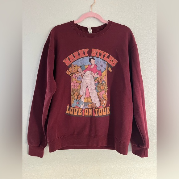 Gildan | Sweaters | Harry Styles Love On Tour Burgundy Sweater | Poshmark